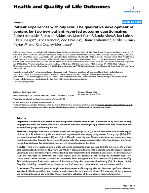 (PDF) Patient experiences with oily skin: The qualitative development ...