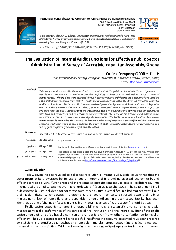 (PDF) The Evaluation of Internal Audit Functions for Effective Public ...