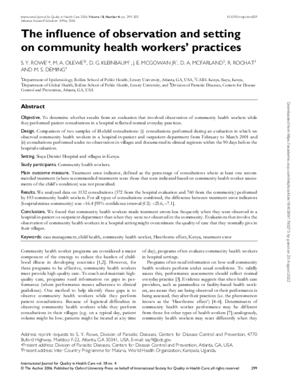 (PDF) The influence of observation and setting on community health ...