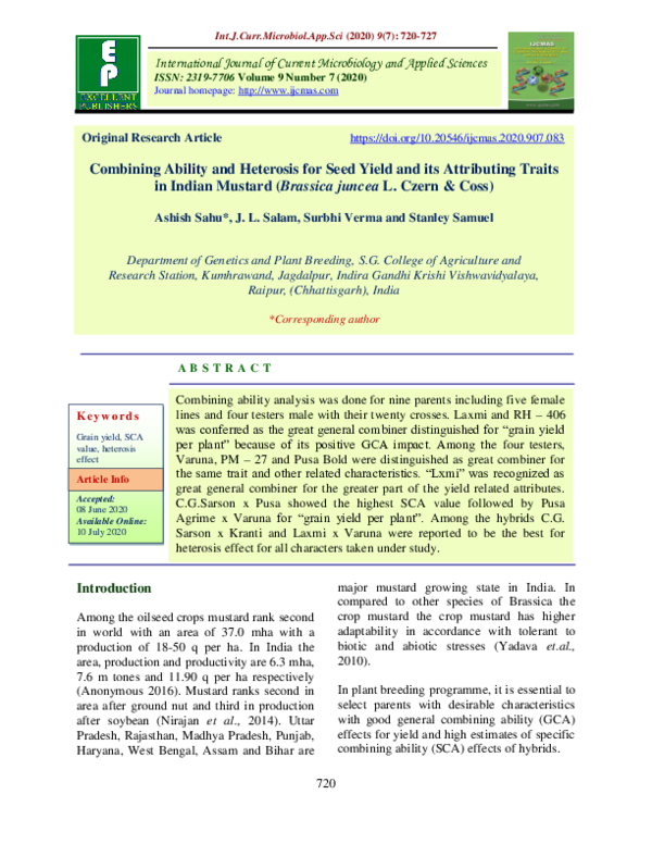 (PDF) Combining Ability and Heterosis for Seed Yield and its Attributing Traits in Indian ...