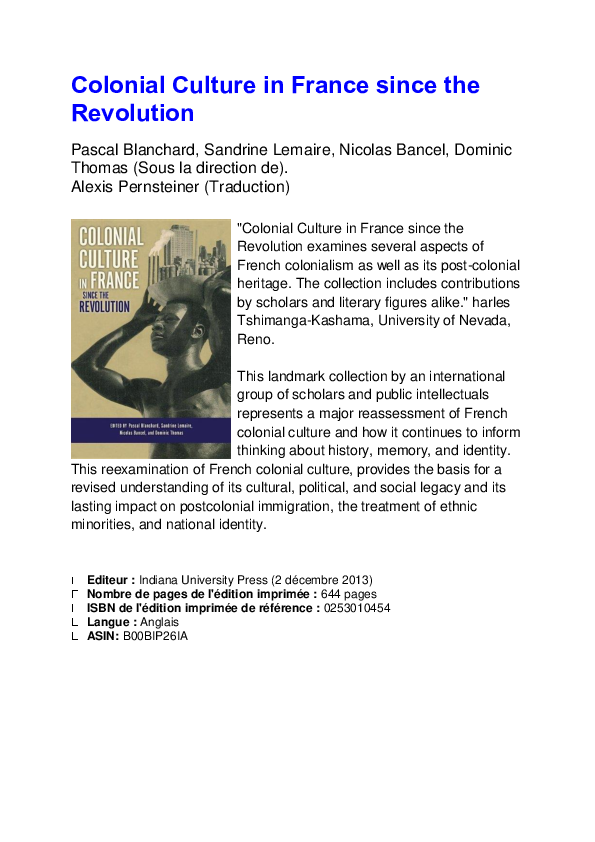 (PDF) Colonial Culture in France since the Revolution