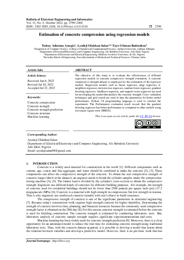 (PDF) Estimation of concrete compression using regression models