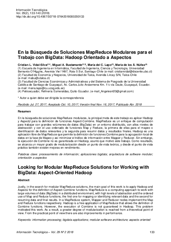 (PDF) En la Búsqueda de Soluciones MapReduce Modulares para el Trabajo ...