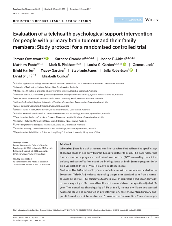 (PDF) Evaluation of a telehealth psychological support intervention for people with primary ...