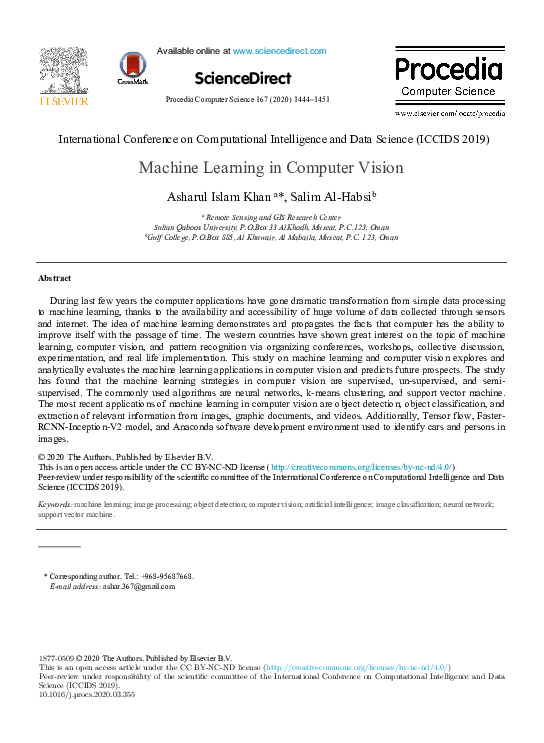 (PDF) Machine learning in computer vision