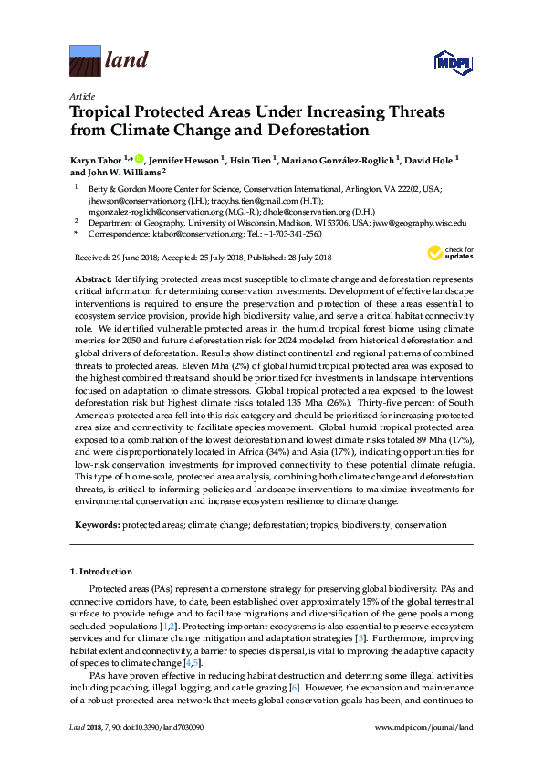 (PDF) Tropical Protected Areas Under Increasing Threats from Climate ...