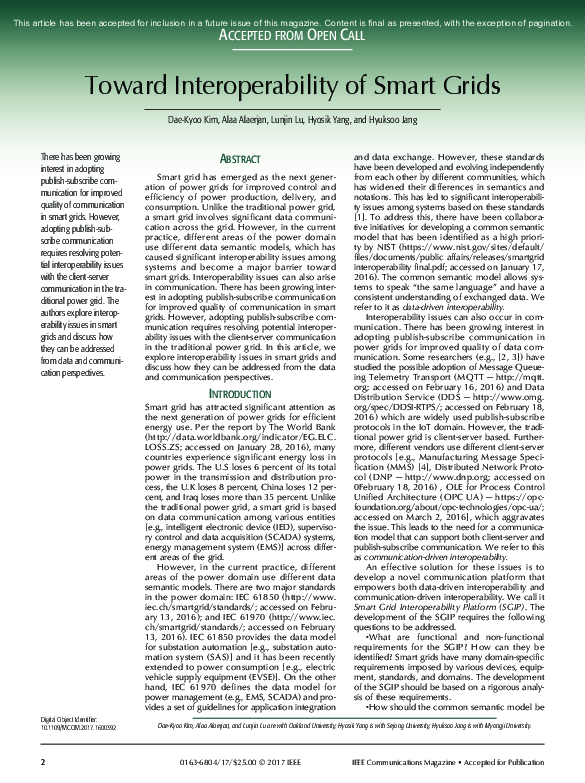 (PDF) Toward Interoperability of Smart Grids