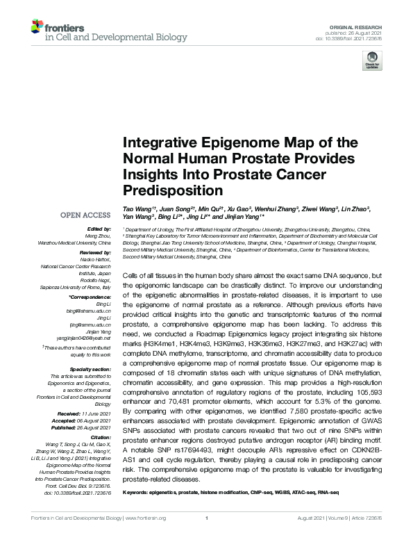 (PDF) Integrative Epigenome Map of the Normal Human Prostate Provides ...