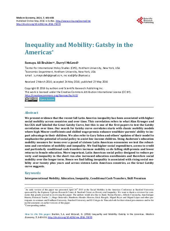 (PDF) Inequality and Mobility: Gatsby in the Americas