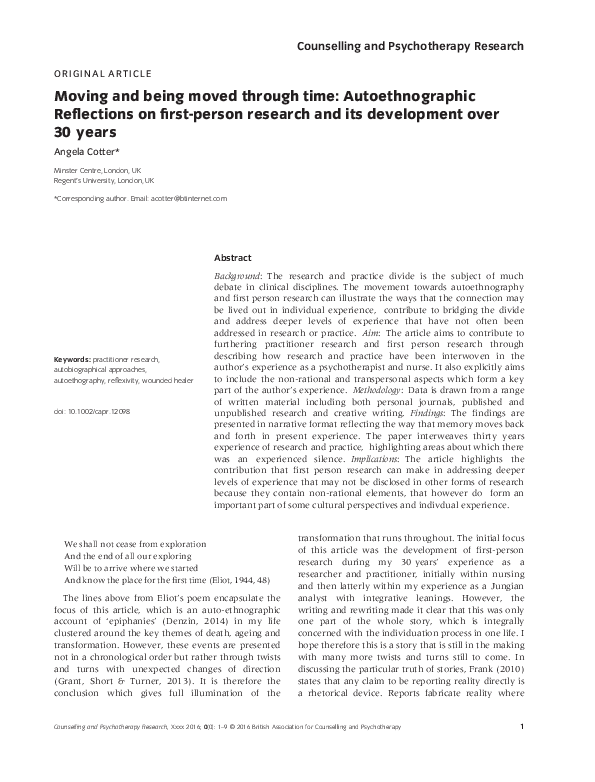 (PDF) Moving and being moved through time: Autoethnographic Reflections ...