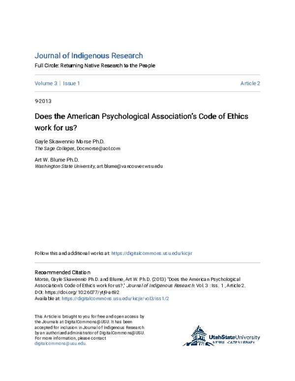 (PDF) Does the American Psychological Association's Code of Ethics work ...