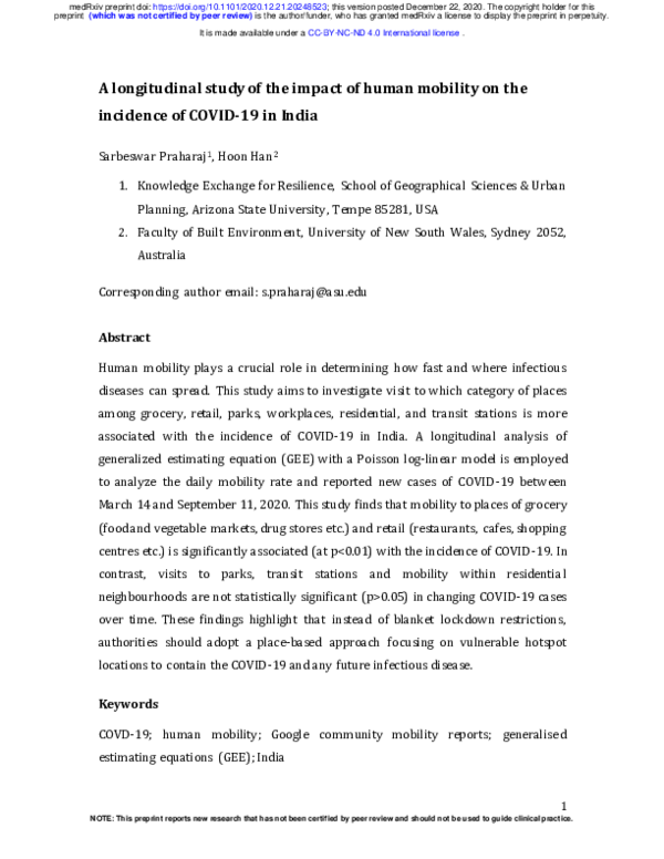 (PDF) A longitudinal study of the impact of human mobility on the ...