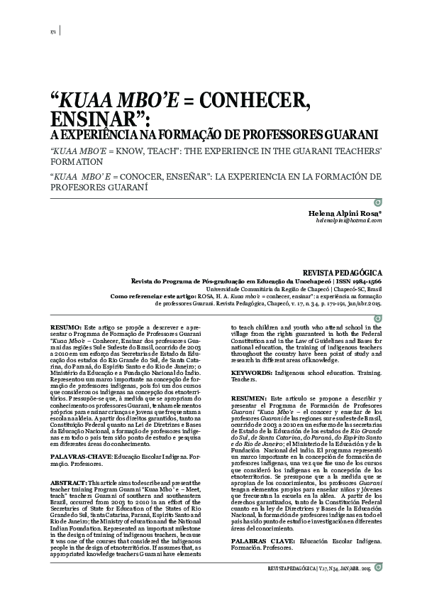 (PDF) “Kuaa Mbo’e = Conhecer, ensinar”: a experiência na formação de ...
