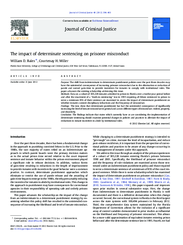 (PDF) The impact of determinate sentencing on prisoner misconduct