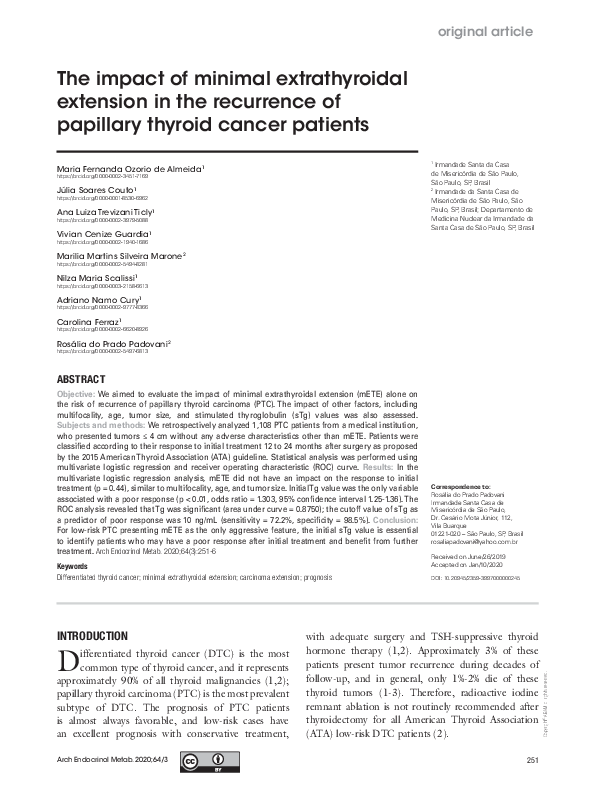(PDF) The impact of minimal extrathyroidal extension in the recurrence ...