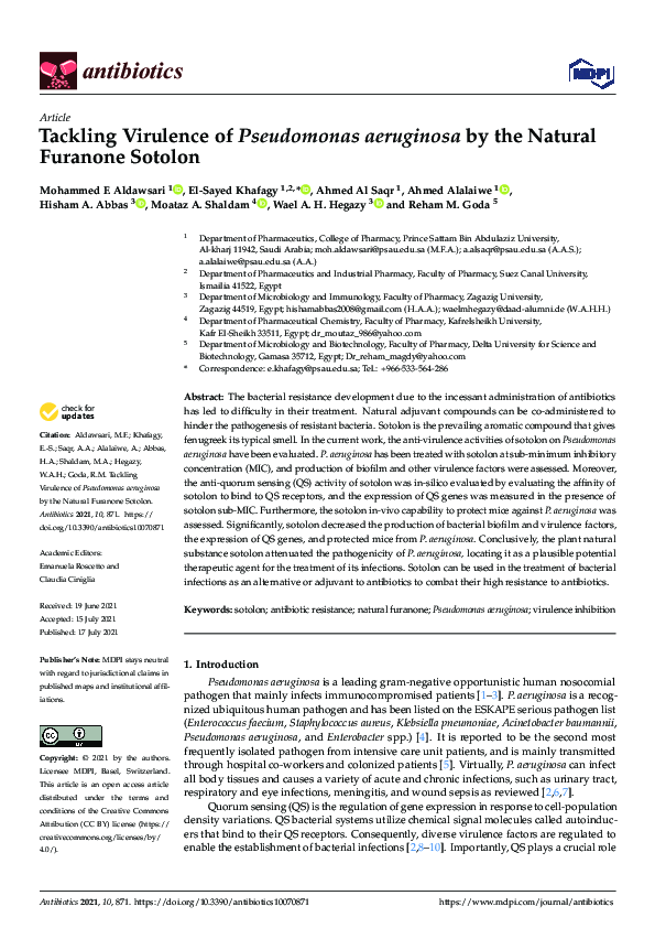 (PDF) Tackling Virulence of Pseudomonas aeruginosa by the Natural ...