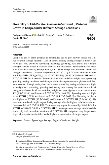 (PDF) Storability of Irish Potato (Solanum tuberosum L.) Varieties ...