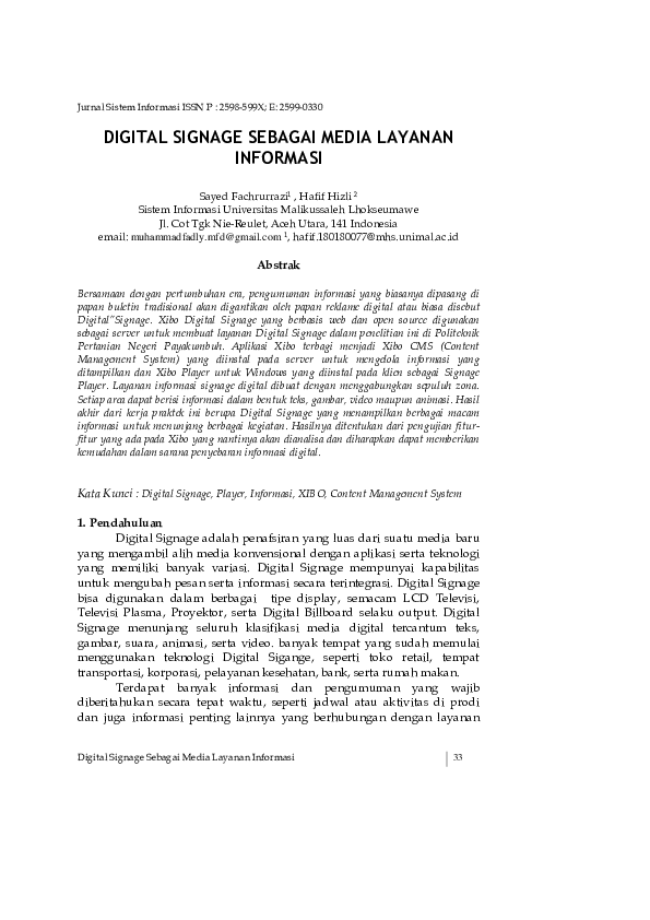 (PDF) Digital Signage Sebagai Media Layanan Informasi | Hafif Hizli ...