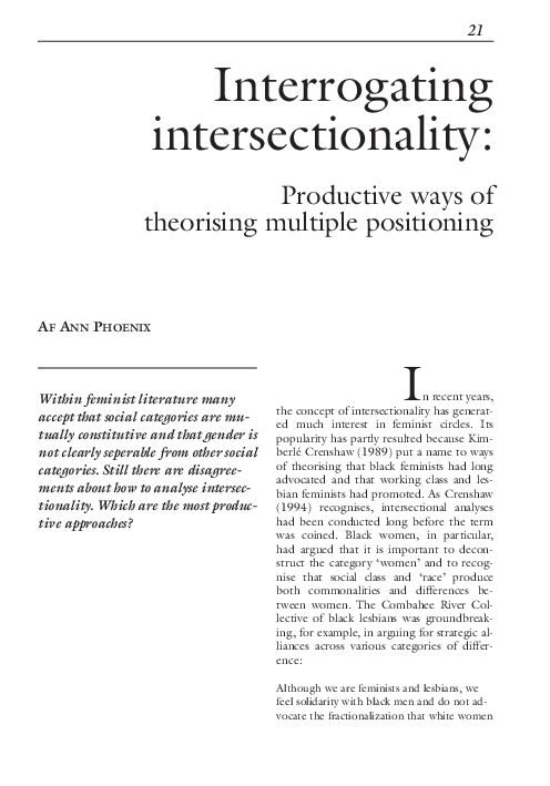 (PDF) Interrogating intersectionality: Productive ways of theorising multiple positioning