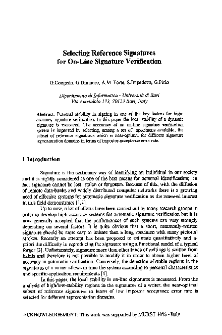 (PDF) Selecting reference signatures for on-line signature verification