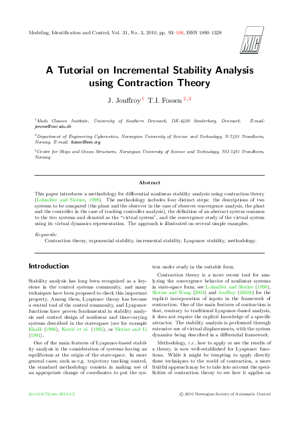 (PDF) Tutorial on Incremental Stability Analysis using Contraction Theory