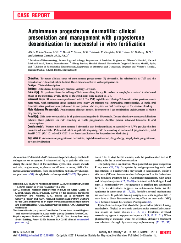 Autoimmune progesterone dermatitis: clinical presentation and ...