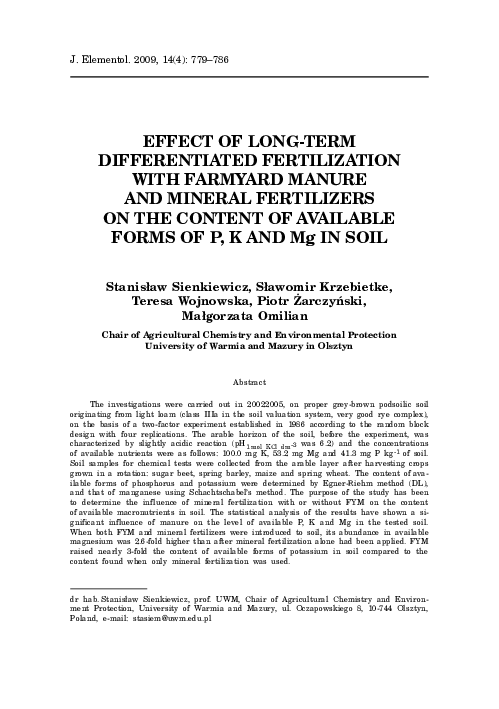 (PDF) Effect of long-term differentiated fertilization with farmyard manure and mineral ...