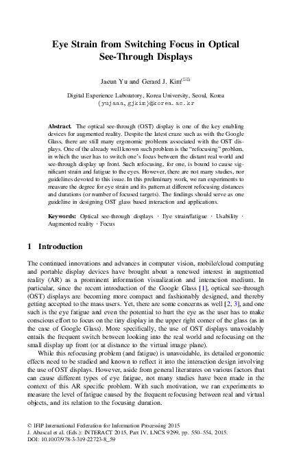 (PDF) Eye Strain from Switching Focus in Optical See-Through Displays