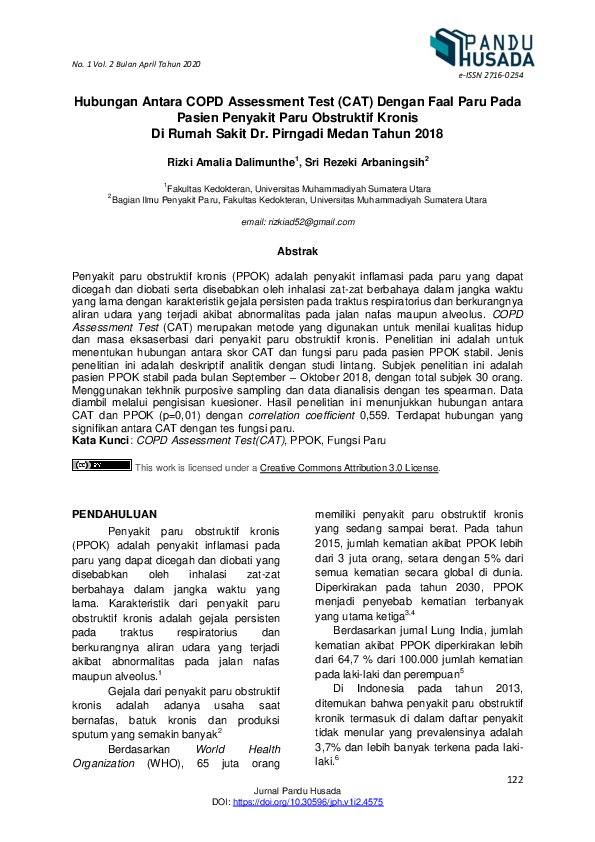 (PDF) Hubungan Antara COPD Assessment Test (CAT) Dengan Faal Paru Pada ...