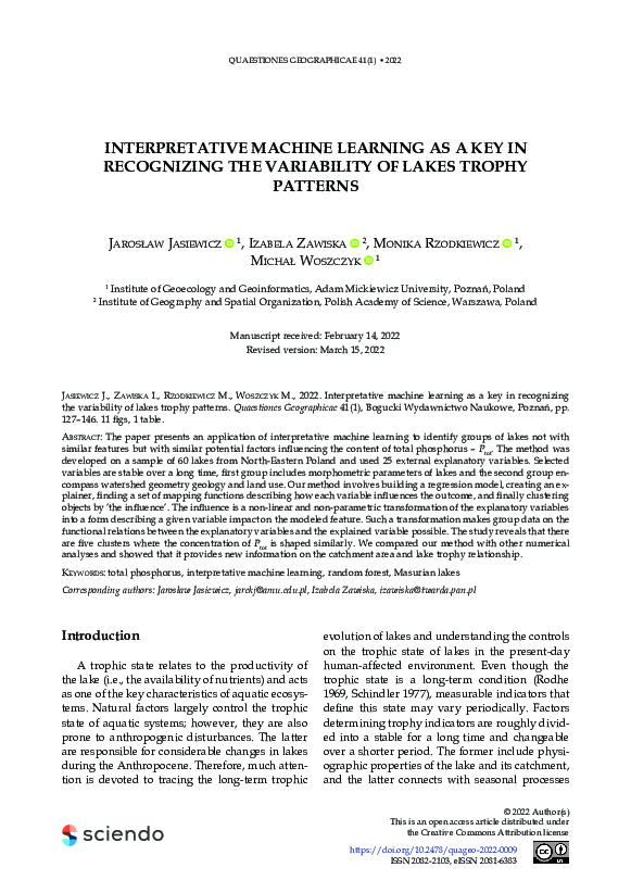 (PDF) Interpretative Machine Learning as a Key in Recognizing the Variability of Lakes Trophy ...