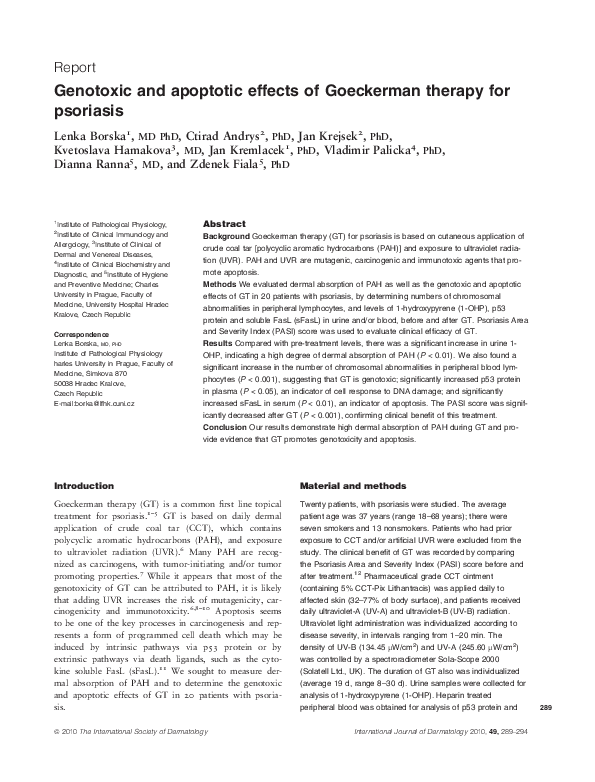 (PDF) Genotoxic and apoptotic effects of Goeckerman therapy for psoriasis