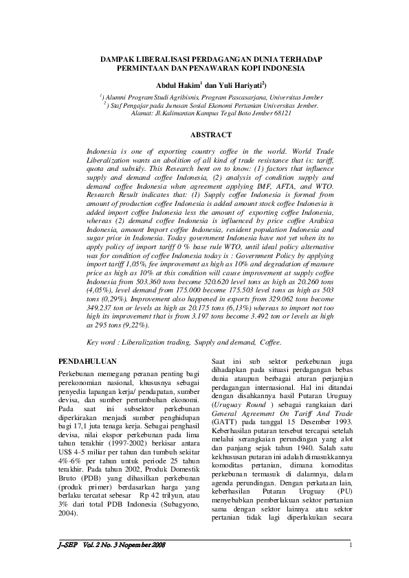 (PDF) Dampak Liberalisasi Perdagangan Dunia Terhadap Permintaan Dan ...