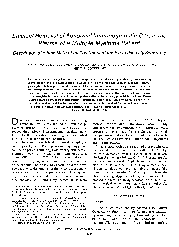 (PDF) Efficient removal of abnormal immunoglobulin G from the plasma of ...