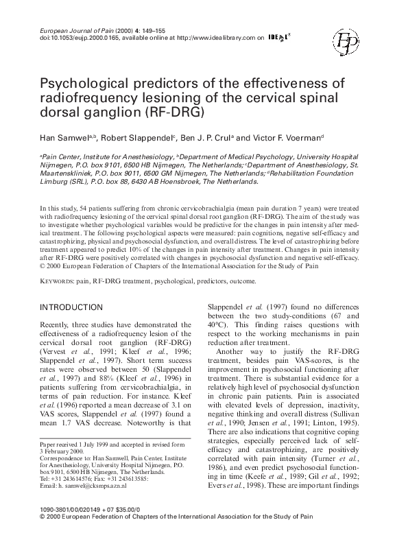 (PDF) Psychological predictors of the effectiveness of radiofrequency ...