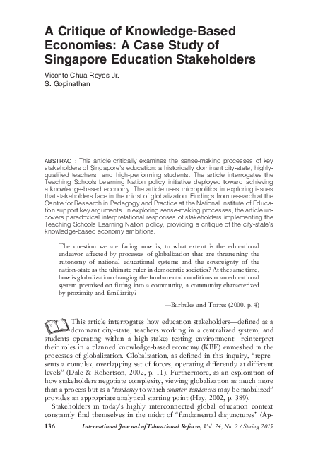 (PDF) A Critique of Knowledge-Based Economies: A Case Study of Singapore Education Stakeholders