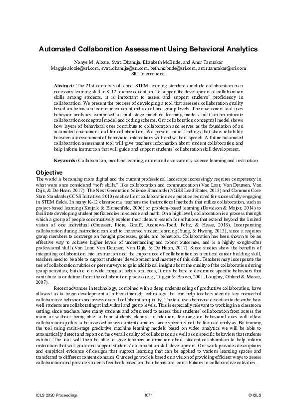 (PDF) Automated Assessment of Collaborative Skills