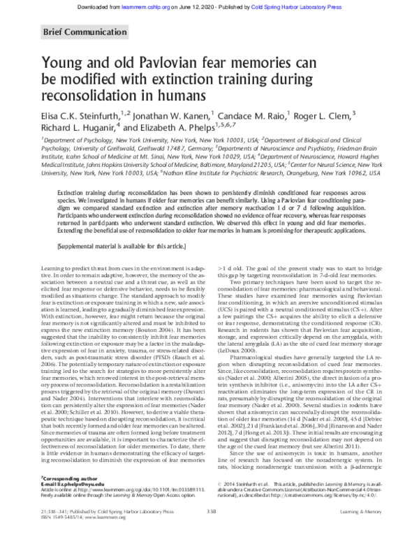 (PDF) Young and old Pavlovian fear memories can be modified with ...