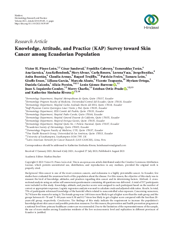 (PDF) Knowledge, Attitude, and Practice (KAP) Survey toward Skin Cancer among Ecuadorian Population