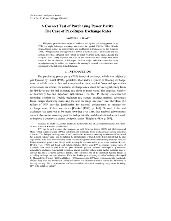 (PDF) A Correct Test of Purchasing Power Parity: The Case of Pak-Rupee ...