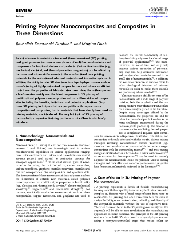 (PDF) Printing Polymer Nanocomposites and Composites in Three Dimensions