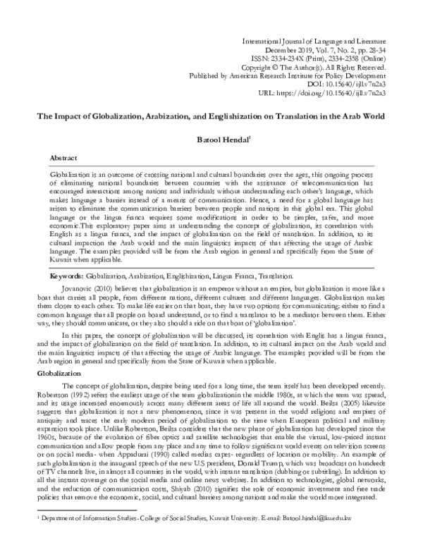 (PDF) The Impact of Globalization, Arabization, and Englishization on ...