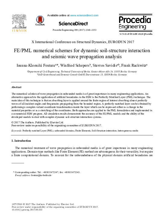 (PDF) FE/PML numerical schemes for dynamic soil-structure interaction and seismic wave ...