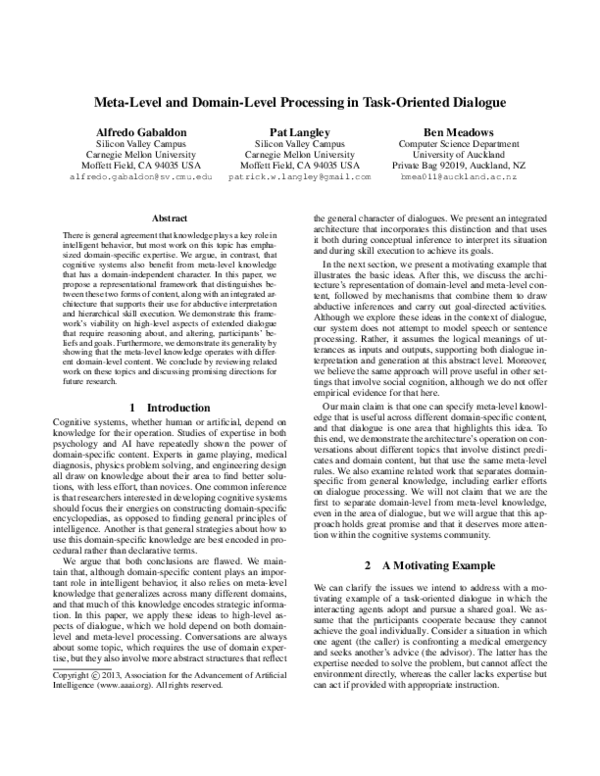 (PDF) Meta and Domain Knowledge in Dialogue Systems