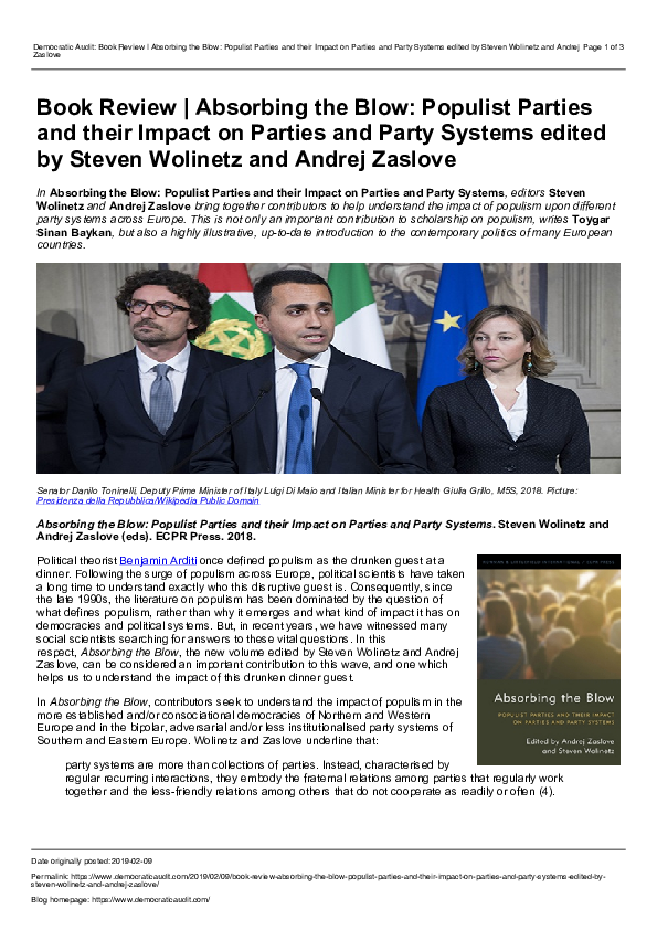 (PDF) 2019. Absorbing the blow, by S. Wolinetz and A. Zaslove (eds ...