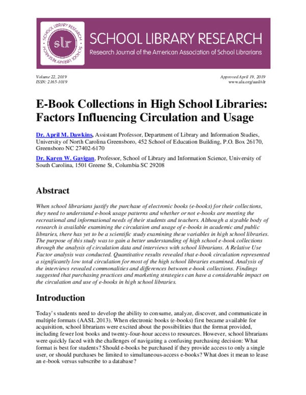 (PDF) E-Book Collections in High School Libraries: Factors Influencing ...