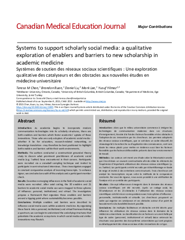 (PDF) Systems to support scholarly social media: a qualitative exploration of enablers and ...