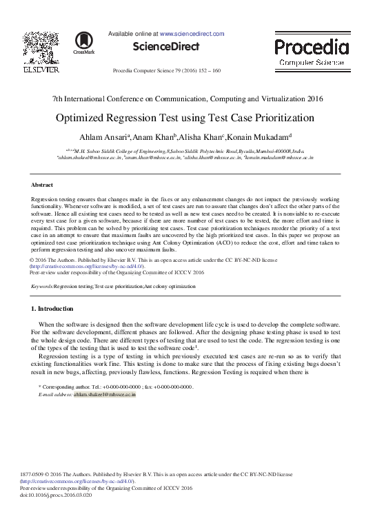 (PDF) Optimized Regression Test Using Test Case Prioritization | Alisha ...
