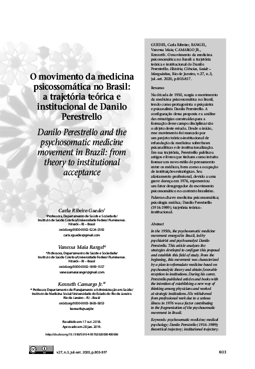 (PDF) O movimento da medicina psicossomática no Brasil: a trajetória teórica e institucional de ...