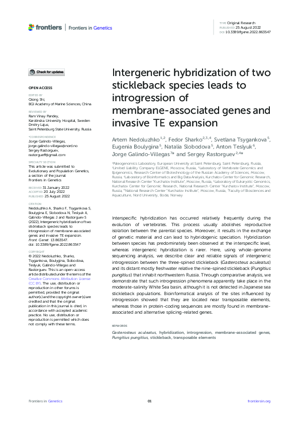 (PDF) Intergeneric hybridization of two stickleback species leads to ...