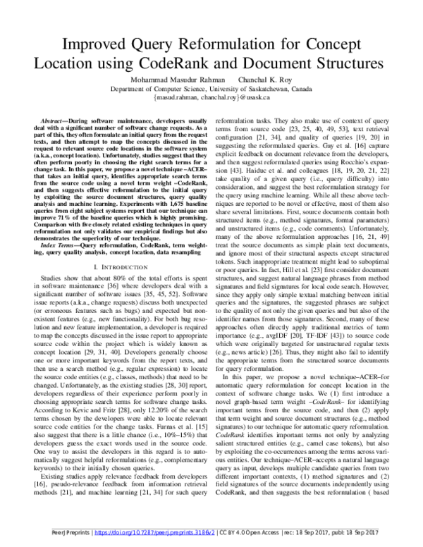 Pdf Improved Query Reformulation For Concept Location Using Coderank 1518